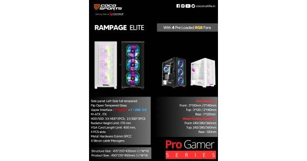 COCONUT GAMING CABINET RGB RAMPAGE ELITE 2HDD 2SSD WHITE - High Performance